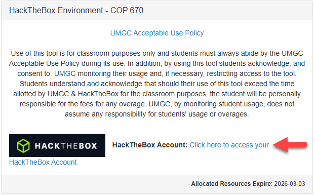 How to Access UMGC's Hack The Box Environment – UMGC Lab Support