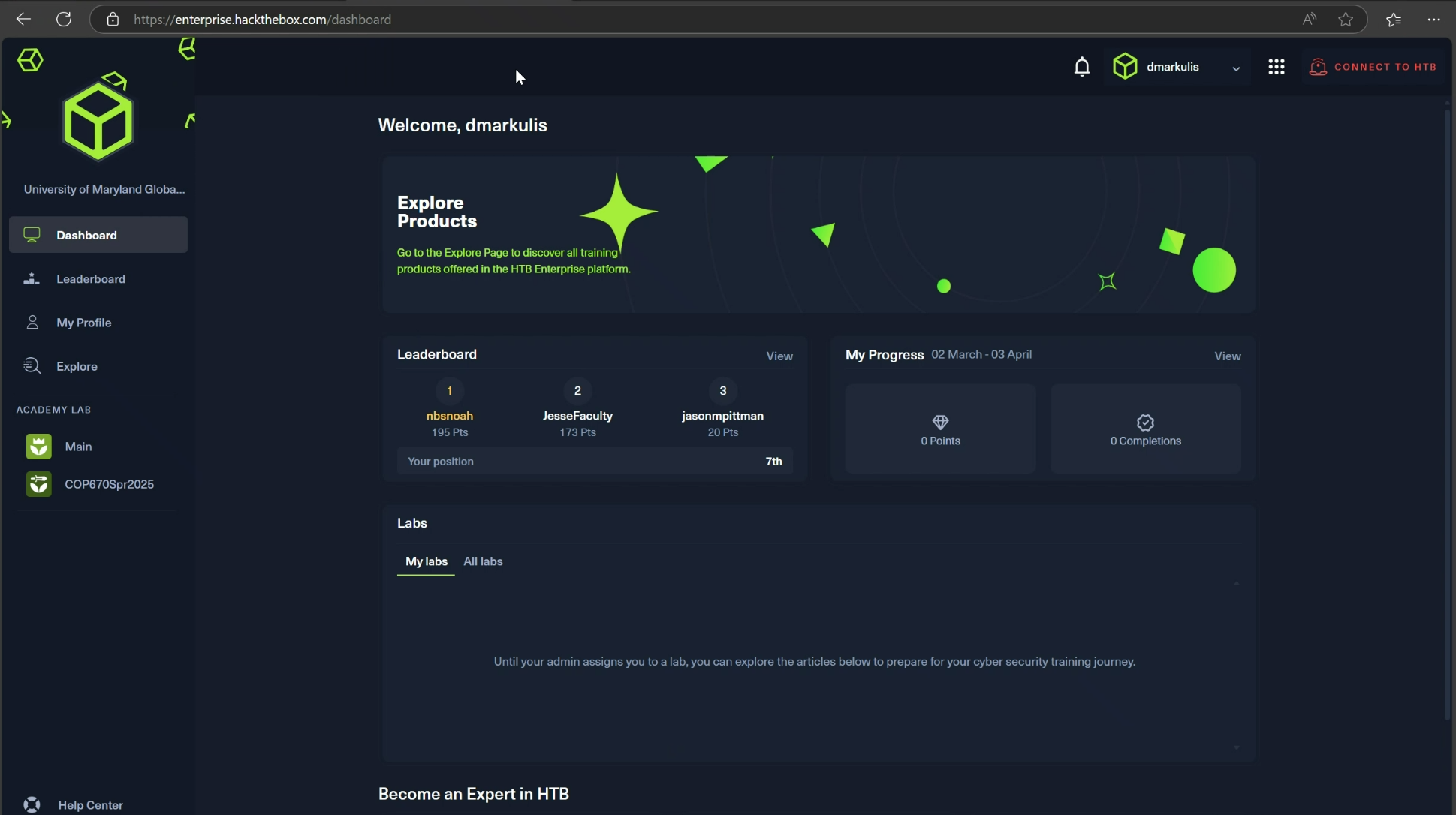 How to Access UMGC's Hack The Box Environment – UMGC Lab Support